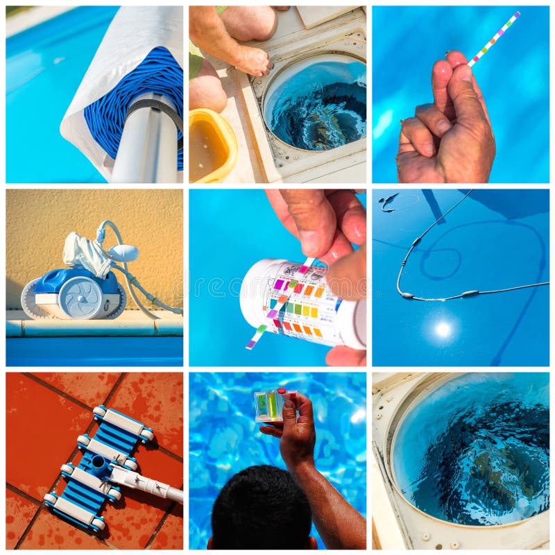 Collage Maintenance of a Private Pool Stock Photo - Image of collage ...