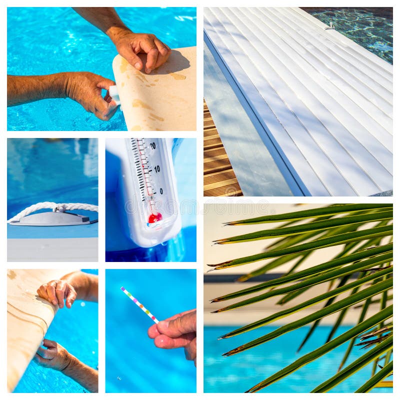 Collage Maintenance of a Private Pool Stock Photo - Image of pool ...