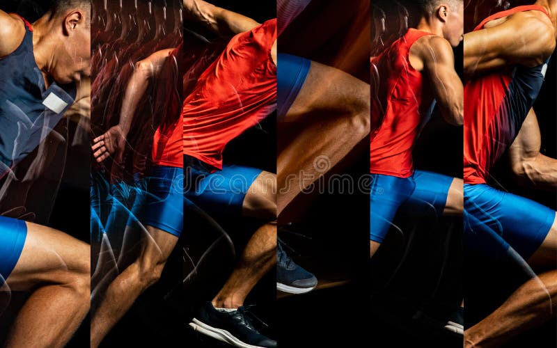 Collage. Male Runner, Sprinter in Action in Multiple Dynamic Poses ...
