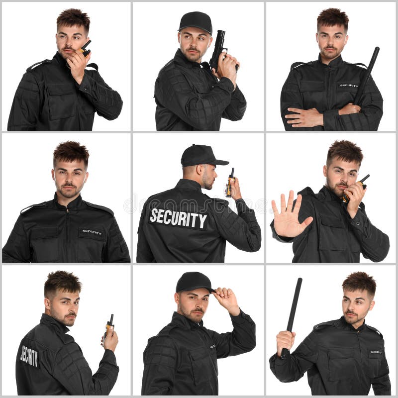 Collage of Male Security Guard on Background Stock Image - Image of ...