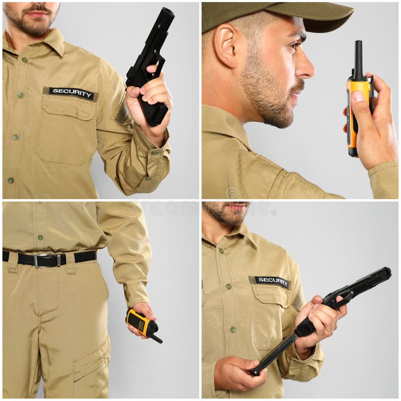 Collage of Male Security Guard on Background Stock Image - Image of ...