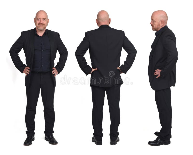 Collage of a Man Front Back and Profile on White Background, Hands on ...