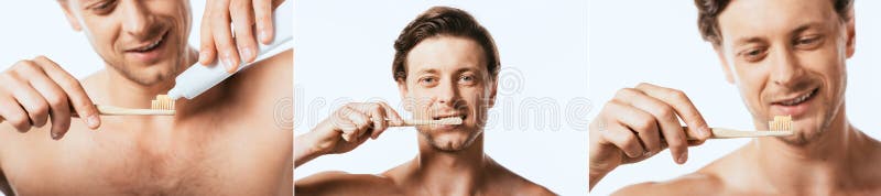 Collage of Man Holding Toothpaste and Stock Image - Image of wellbeing ...