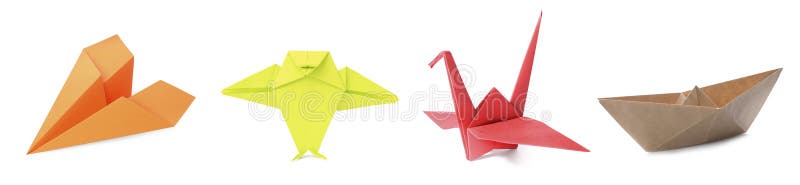 Collage with Many Different Paper Figures on White Background. Origami ...