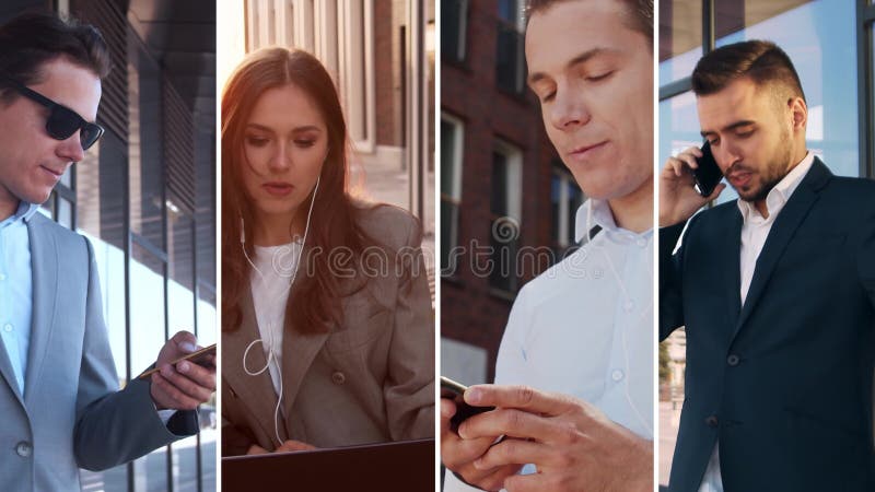 Collage with Many Different People Using Smartphone Devices. Set ...