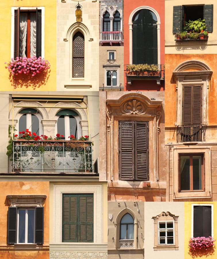Collage with Many Different Windows Stock Photo - Image of historic ...