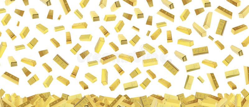 Collage with Many Falling Gold Bars on White Background Stock Photo ...