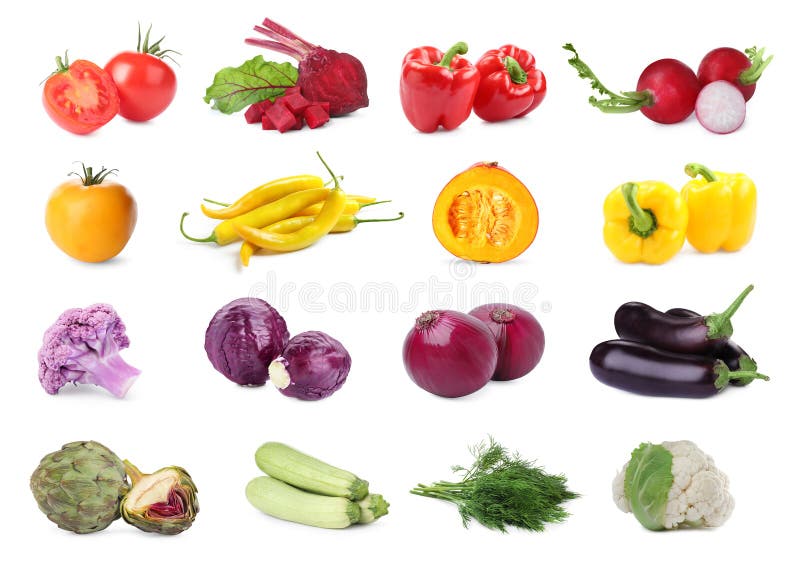 Collage with Many Fresh Vegetables on White Background Stock Image ...