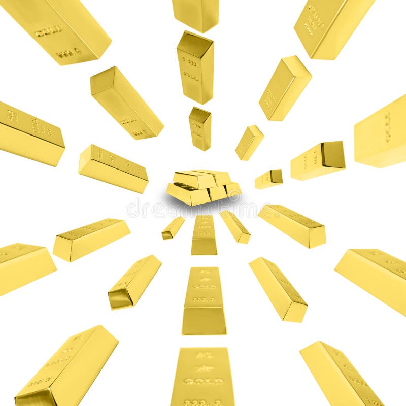 Collage with Many Gold Bars on White Background Stock Illustration ...