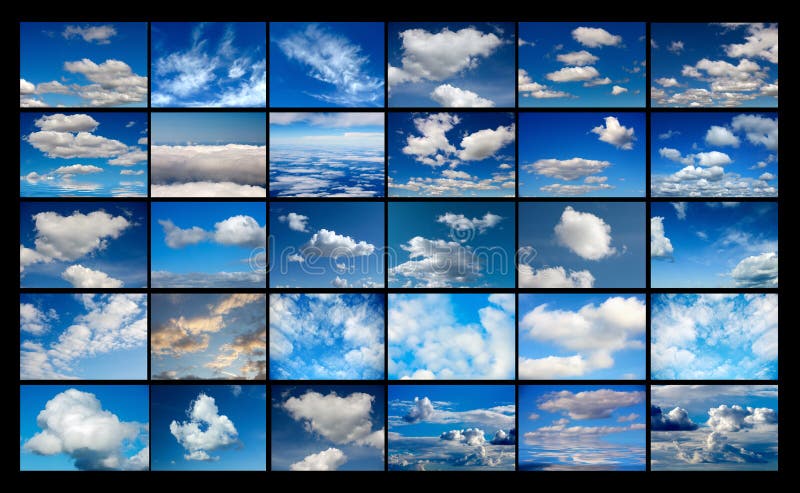 Collage of Many Images of Sky with Clouds Stock Photo - Image of clear ...