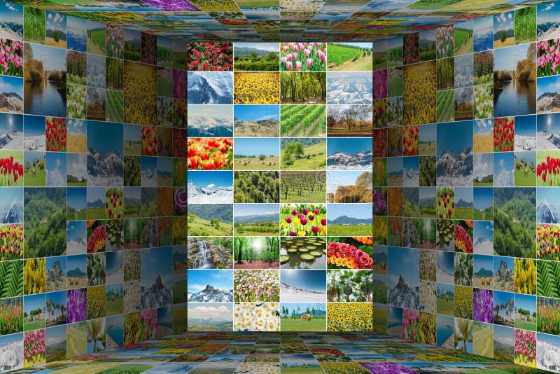 The Collage of Many Nature Photos Stock Image - Image of album ...