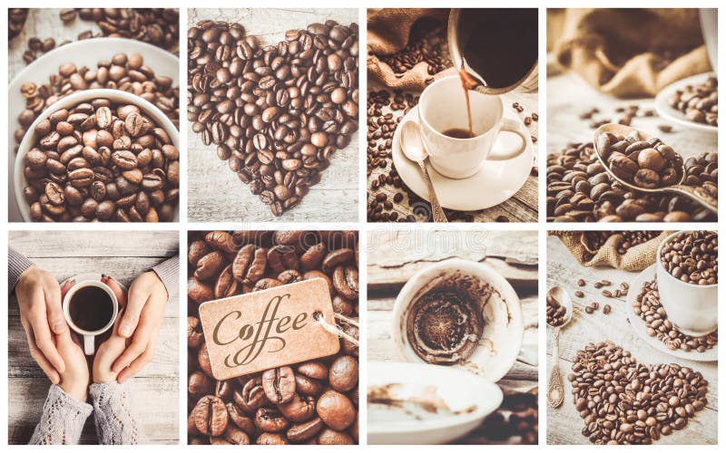 Collage Many Pictures of Coffee. Stock Image - Image of cooking, cocoa ...