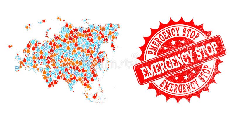 Collage Map of Europe and Asia of Fire and Snowflakes and Emergency ... Collage Map of Europe and Asia of Fire and Snowflakes and Emergency ...