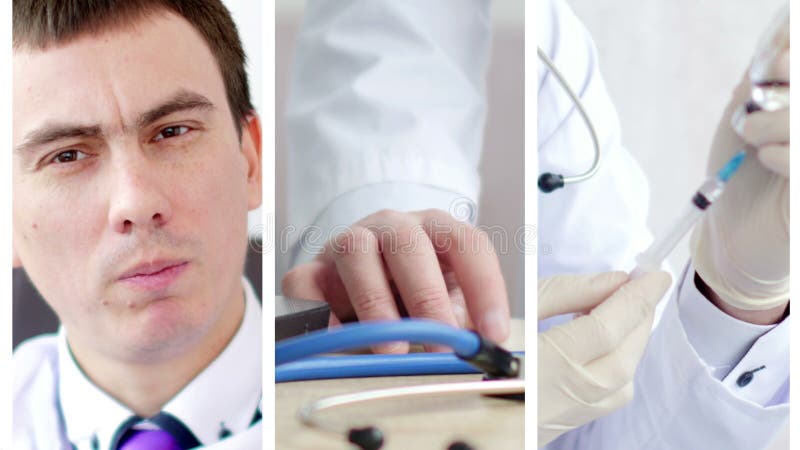 Collage of Medical Doctors Analyzing and Explaining Some Results Stock ...