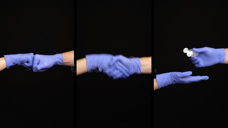 Medical Hands with Blue Gloves Clapping on Black Background Stock ...