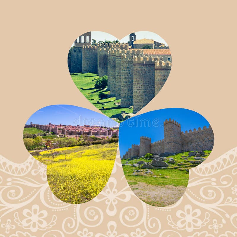 Collage of Medieval City Walls of Avila, Spain Stock Photo - Image of ...