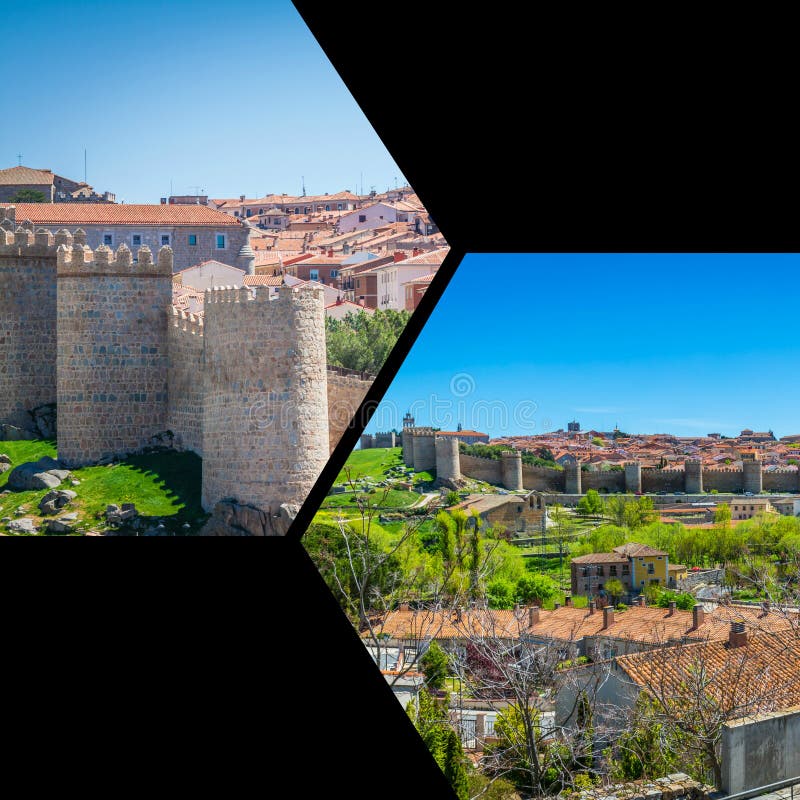 Collage of Medieval City Walls of Avila, Spain Stock Photo - Image of ...