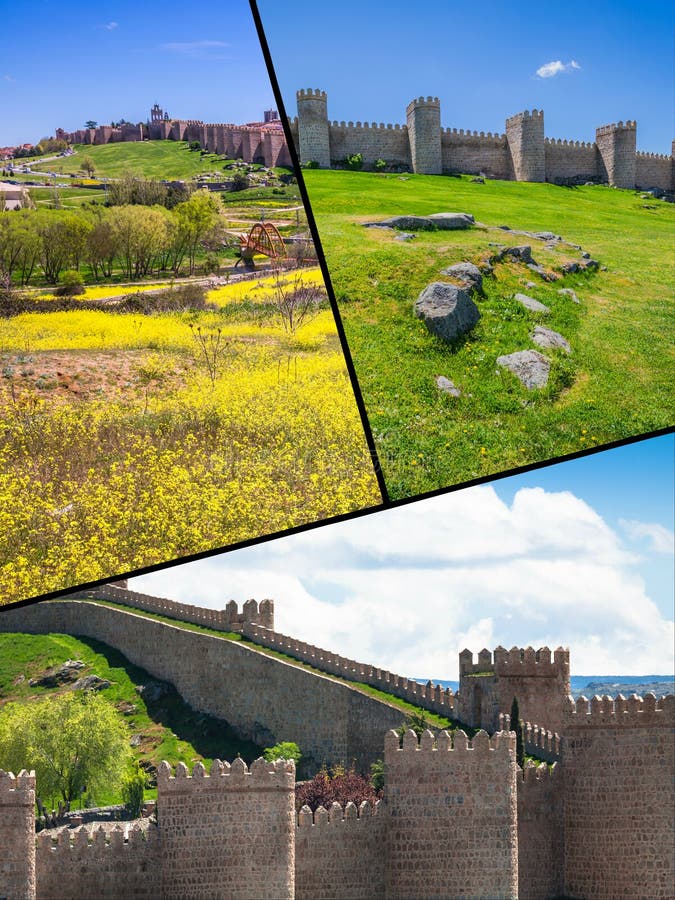 Collage of Medieval City Walls of Avila, Spain Stock Image - Image of ...