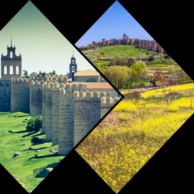 Collage of Medieval City Walls of Avila, Spain Stock Image - Image of ...