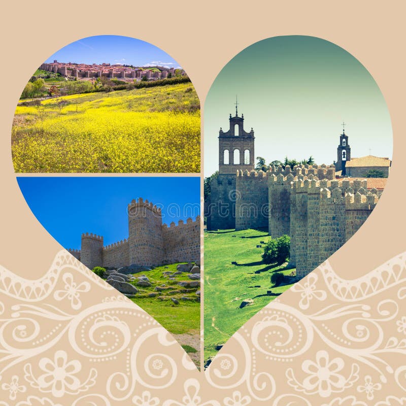 Collage of Medieval City Walls of Avila, Spain Stock Photo - Image of ...