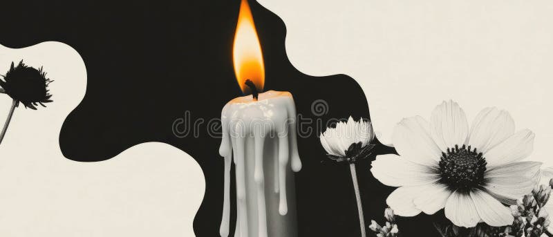 Collage of Melting Candle with Flowers on a Minimalist Background ...