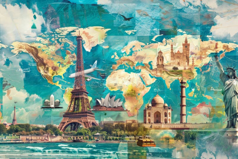 World Landscapes and Monuments Collage Stock Illustration ...