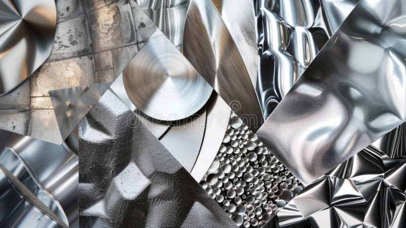 A Collage of Metallic Textures and Patterns Stock Photo - Image of ...