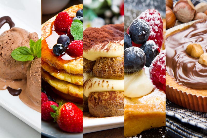 Cakes With Chocolate And Berries. Dessert Collage Stock Photo - Image ...