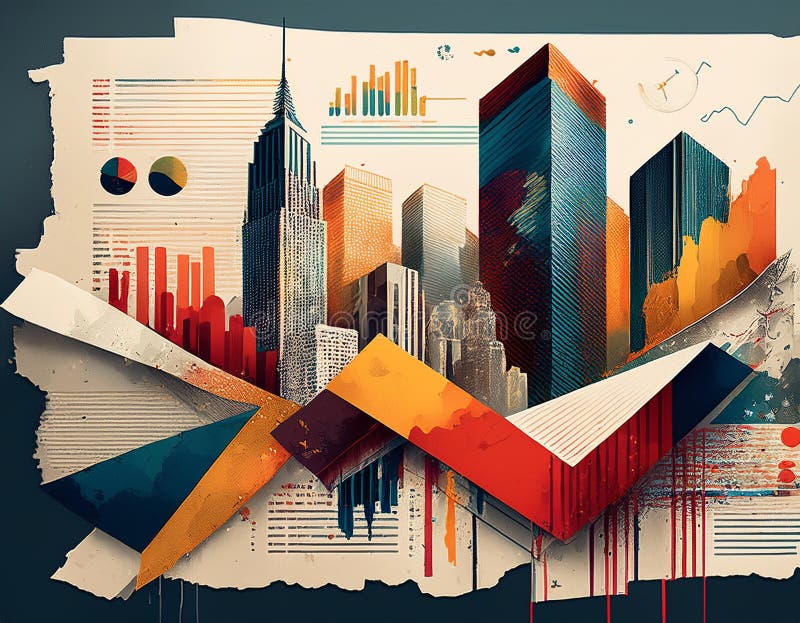 Collage of Modern Business Skyscrapers, Financial Documents, Graphs ...