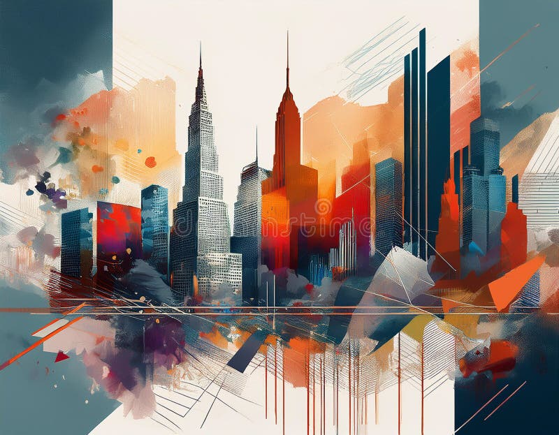 Collage of Modern Business Skyscrapers, Financial Documents, Graphs ...