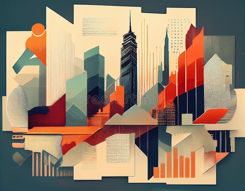 Collage of Modern Business Skyscrapers, Financial Documents, Graphs ...