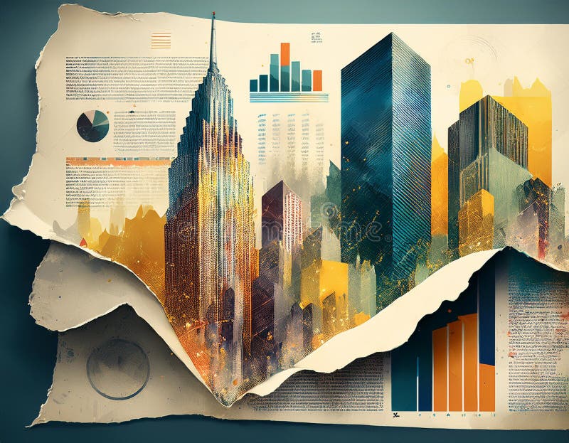 Collage of Modern Business Skyscrapers, Financial Documents, Graphs ...