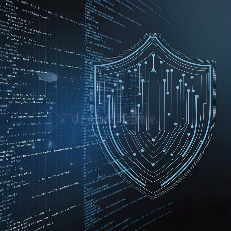 Collage with Modern Design of Electronic Shield Symbolizing the Concept ...