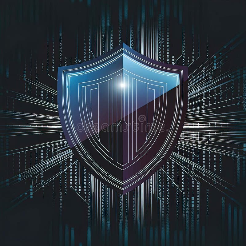 Collage with Modern Design of Electronic Shield Symbolizing the Concept ...