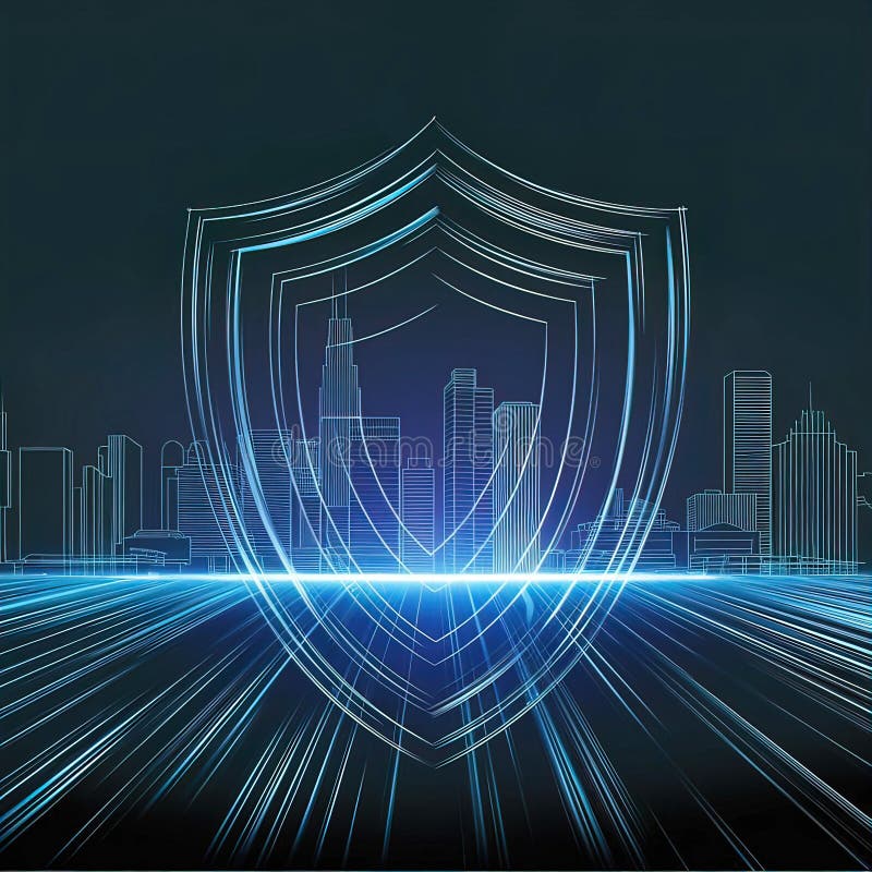 Collage with Modern Design of Electronic Shield Symbolizing the Concept ...