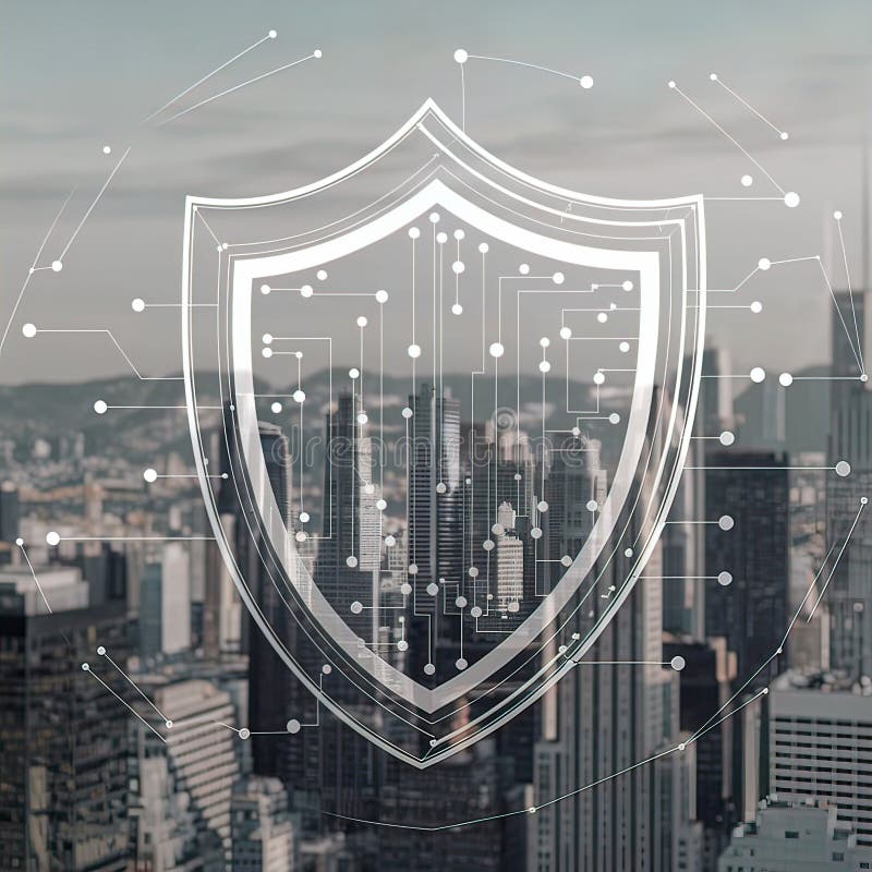 Collage with Modern Design of Electronic Shield Symbolizing the Concept ...