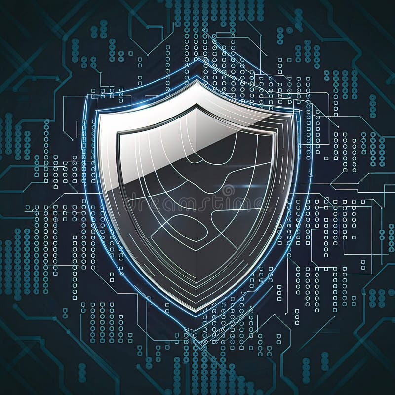 Collage with Modern Design of Electronic Shield Symbolizing the Concept ...