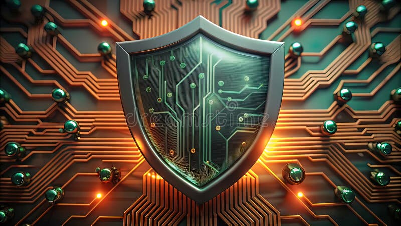 Collage with Modern Design of Electronic Shield Symbolizing the Concept ...