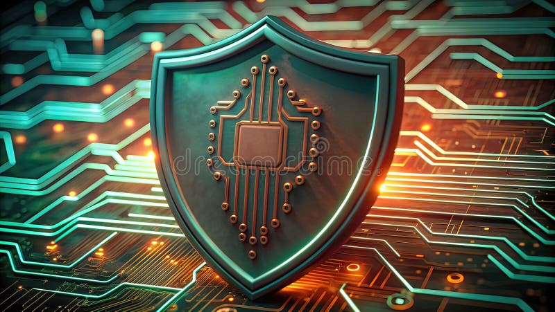 Collage with Modern Design of Electronic Shield Symbolizing the Concept ...