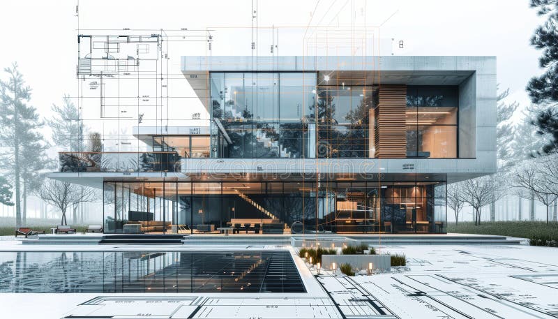 Collage of Modern House Construction Blueprints with Architectural ...