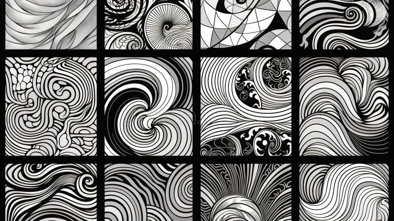 Collage of Monochrome Abstract Illustrations, Generative AI. Stock ...