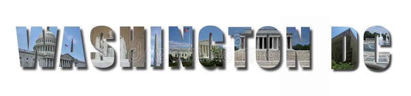 Collage of Monuments and Landmarks of Washington DC, Text with Shadow ...