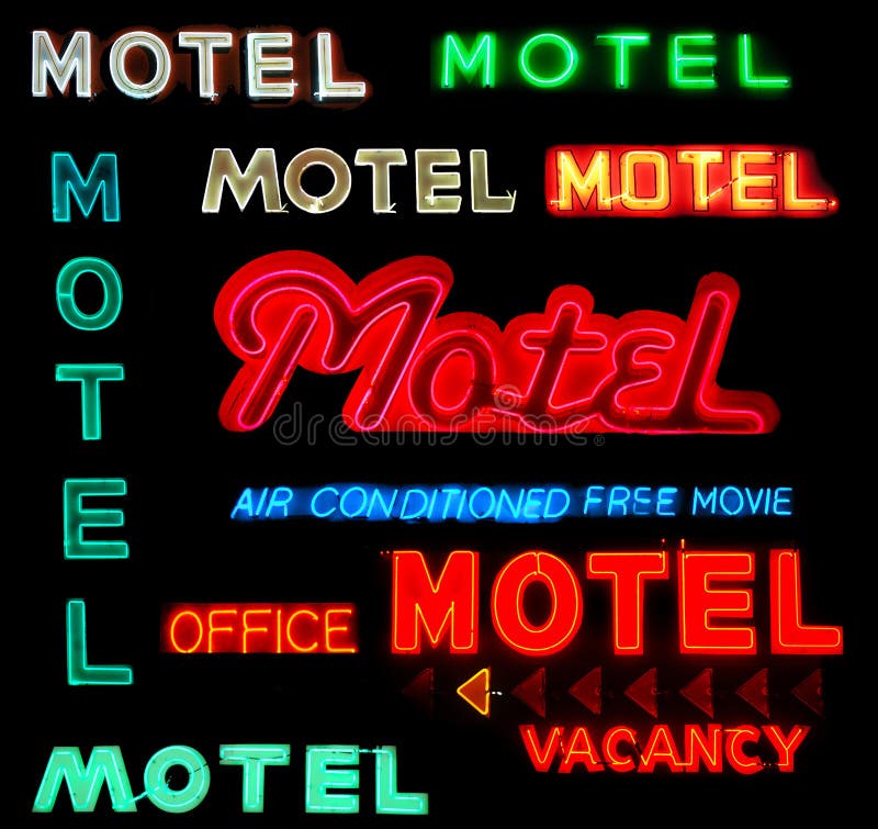 Collage Motel Neon Signs stock image. Image of antique - 10911845