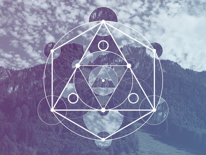 Collage with the Mountains Landscape and the Sacred Geometry Symbol ...