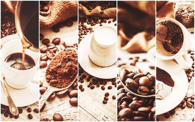 Collage Muchas Imágenes Del Café Foto de archivo - Imagen de felicidad ...