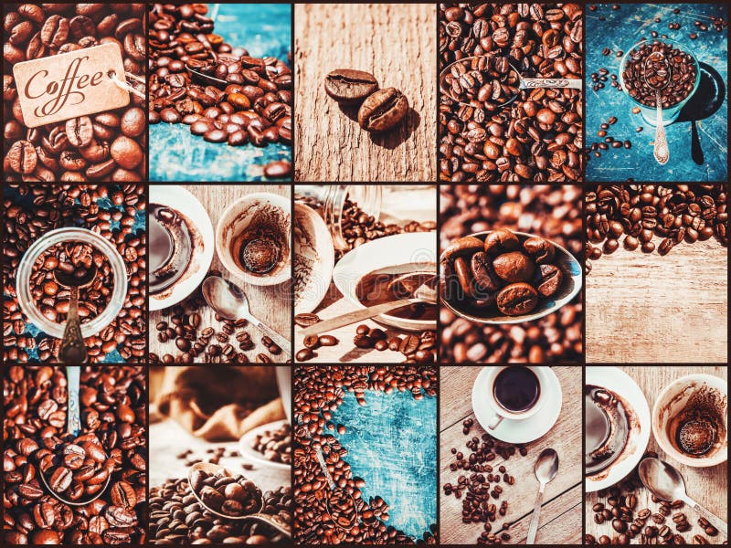 Collage Muchas Imágenes Del Café Imagen de archivo - Imagen de copia ...