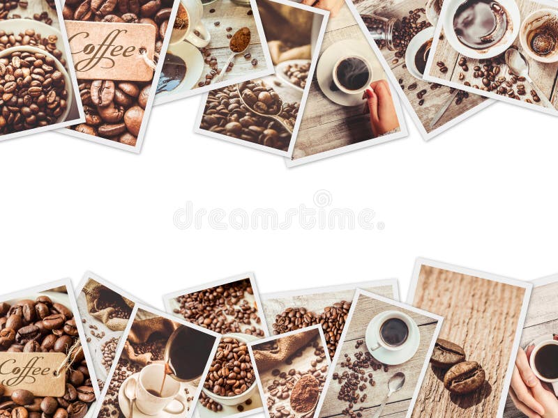 Collage Muchas Imágenes Del Café Imagen de archivo - Imagen de oriente ...