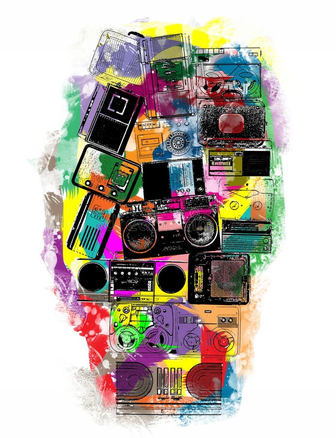 Music collage stock illustration. Illustration of studio - 34313798