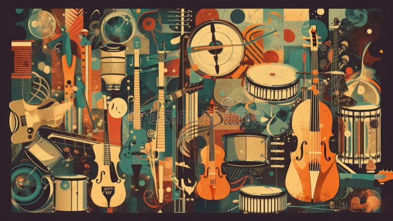 Collage of Music Instruments - Beautiful Illustration - Made with ...