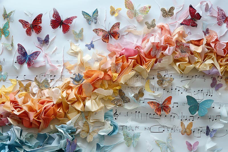 A Collage of Musical Notes, Vibrant Fabric Swatches, and Translucent ...